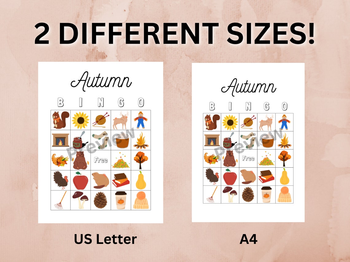 Autumn Bingo, 30 Printable Bingo Cards, Fun Fall Activity for Kids ...