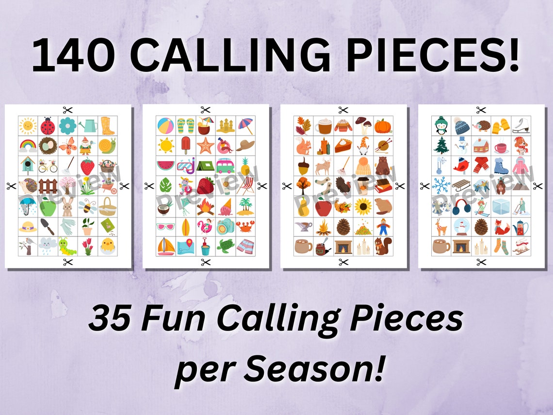 Seasonal Bingo, Spring Summer Fall Winter Bingo, 120 Printable Bingo ...