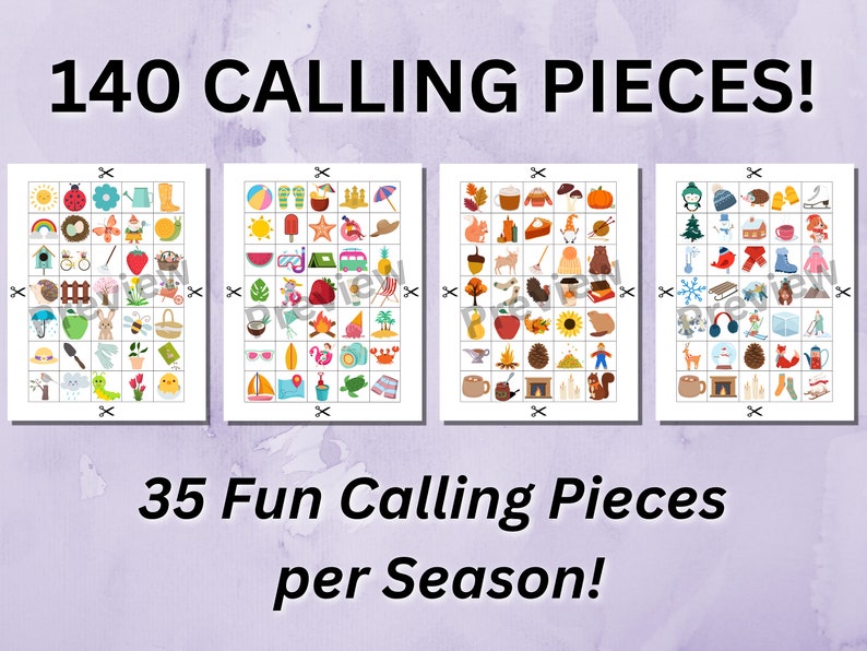 Seasonal Bingo, Spring Summer Fall Winter Bingo, 120 Printable Bingo ...