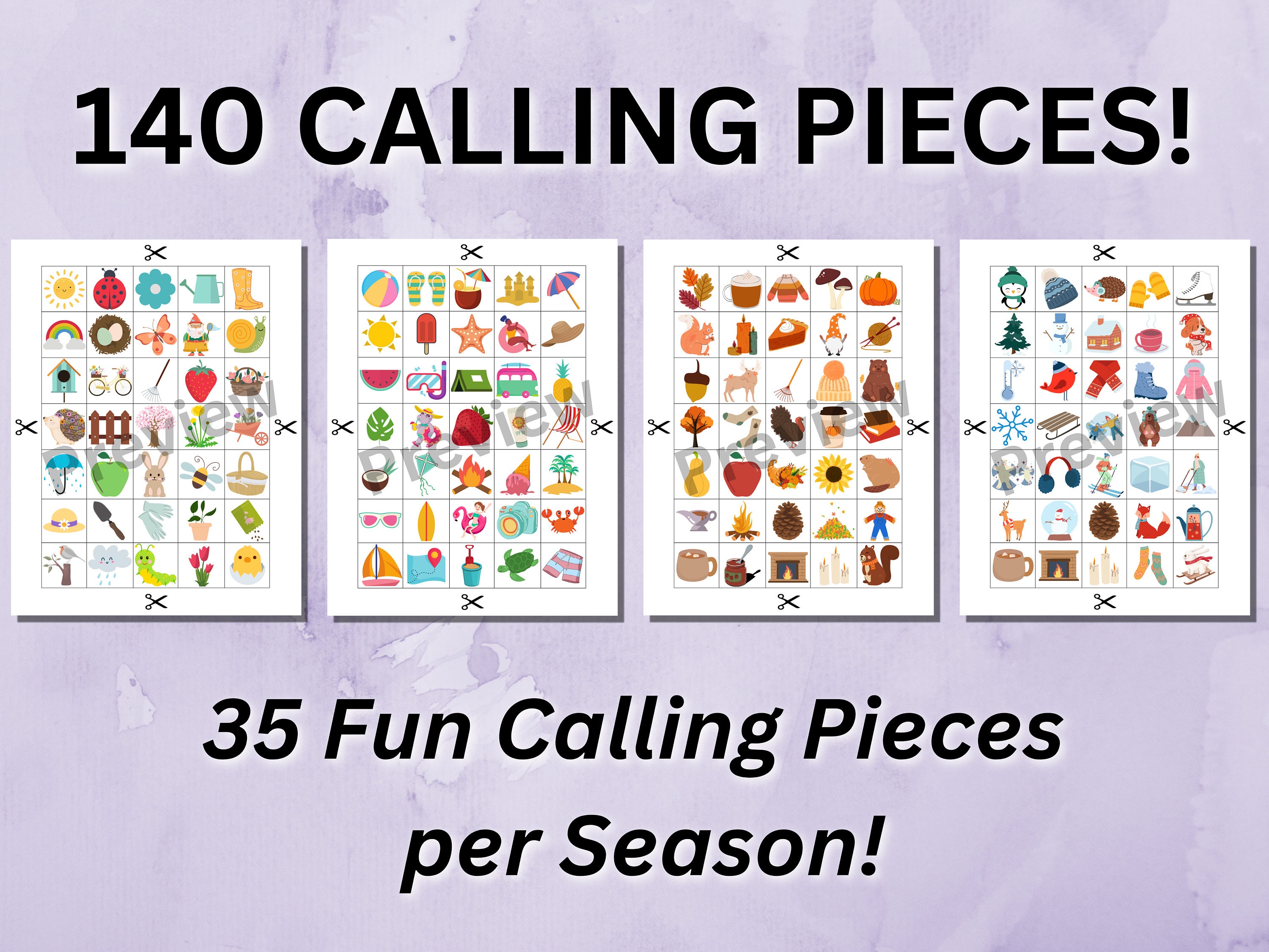 Seasonal Bingo, Spring Summer Fall Winter Bingo, 120 Printable Bingo ...
