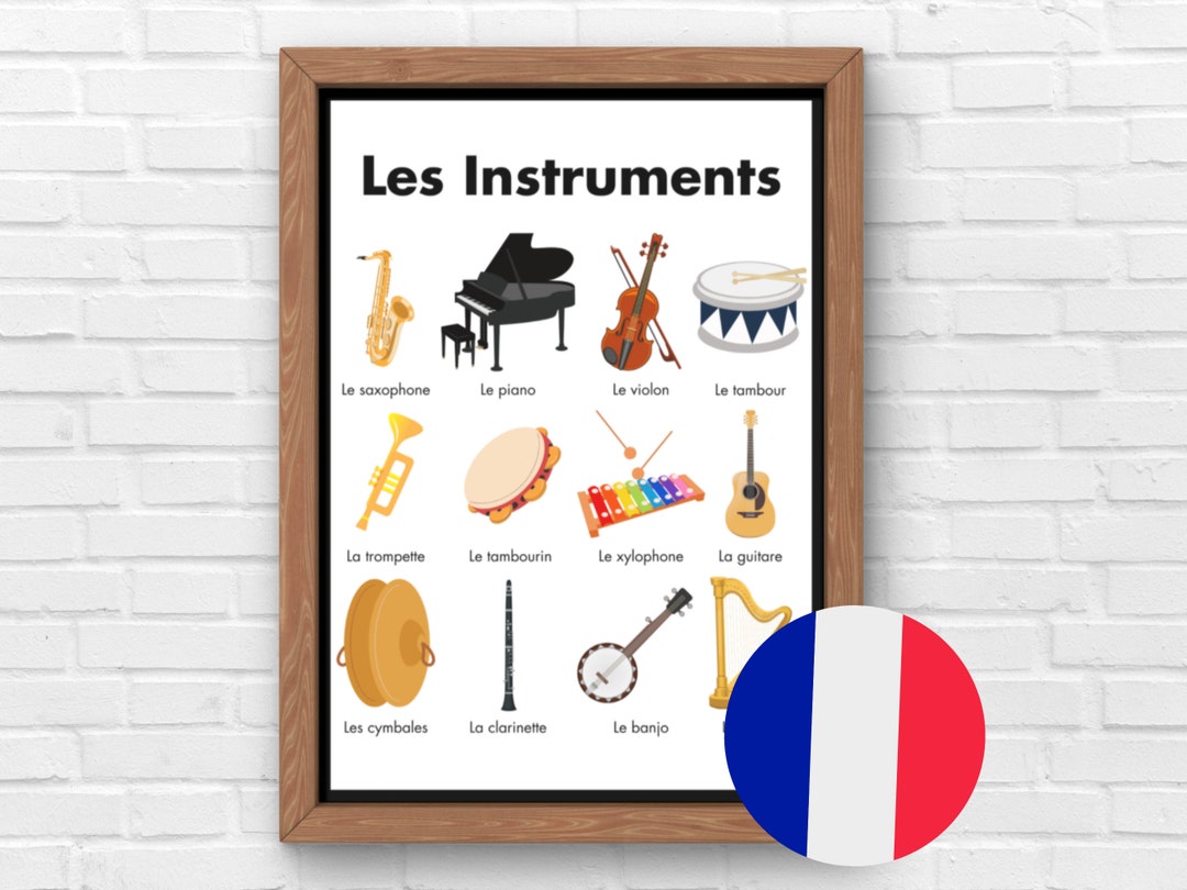 French Instruments Poster Art, French Classroom Wall Decor, Bilingual ...