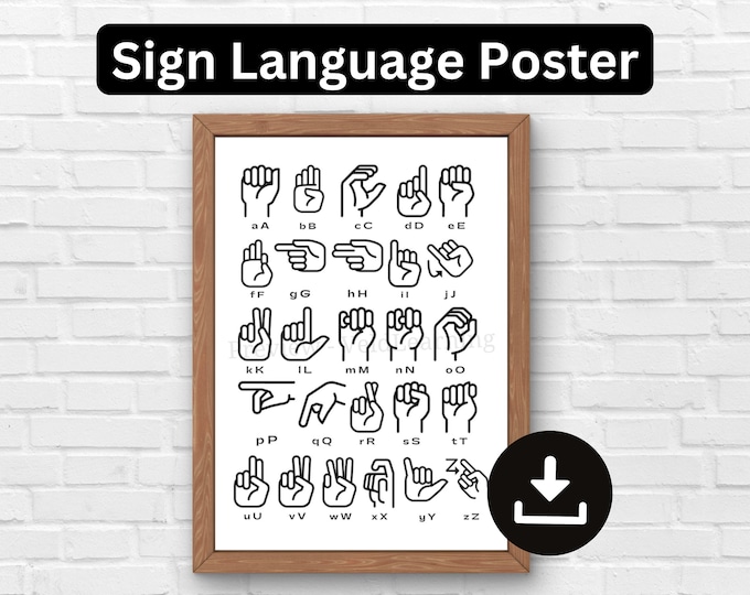 Sign Language Alphabet Poster, ASL Alphabet Decor, Learn Sign Language ...