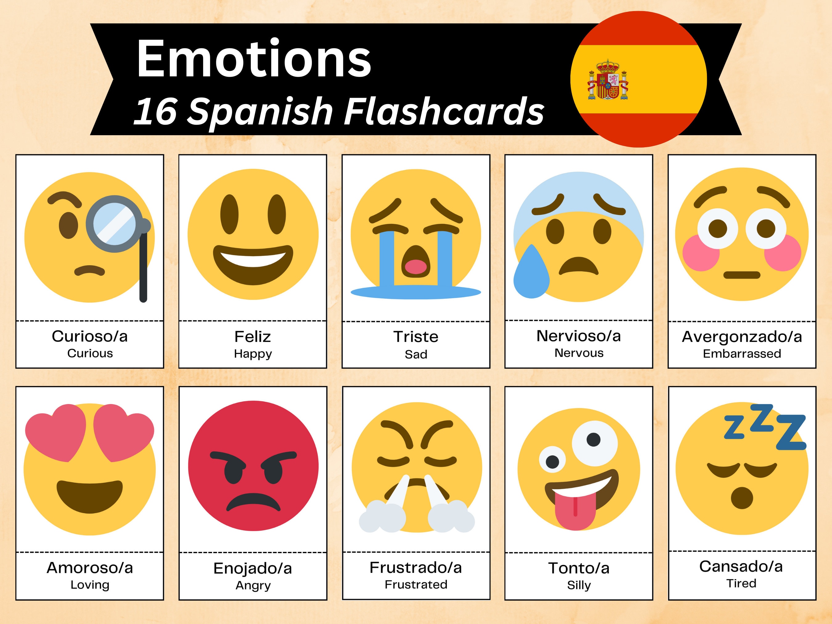 Spanish Emotion Flashcards, Spanish Adjective Vocabulary, Homeschooling ...