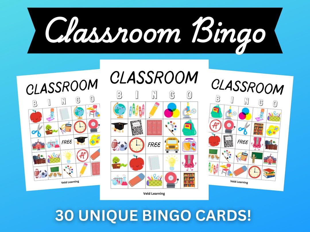 Back to School Bingo, 30 Printable Classroom Bingo Game Cards, Fun ...