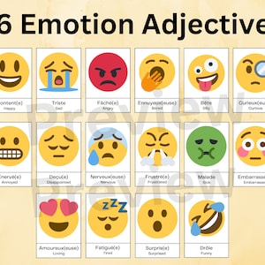 French Emotion Flashcards, French Adjective Vocabulary, Homeschooling ...