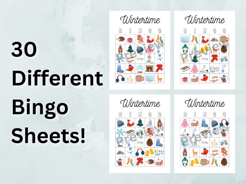 Winter Bingo, 30 Printable Bingo Cards, Winter Wonderland Activity for ...