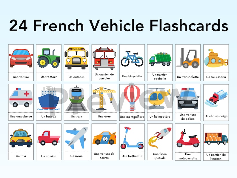 French Vehicle Flashcards, Beginner French Vocabulary, Homeschooling ...