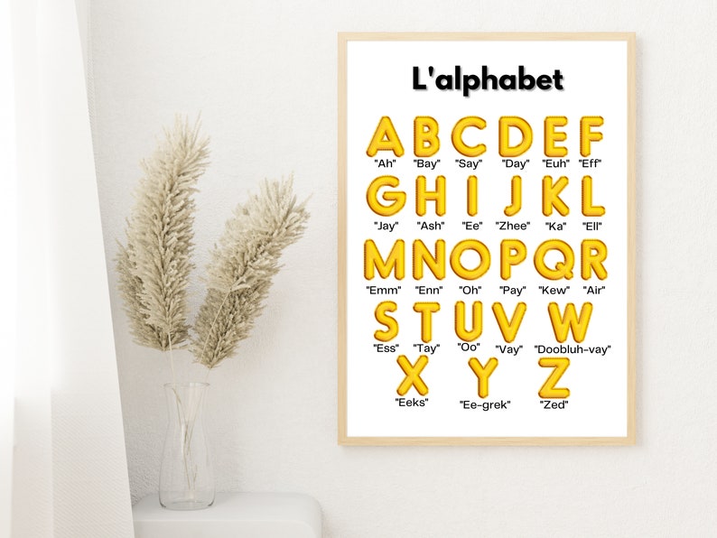 French Alphabet Poster Art, French Classroom Wall Decor, Bilingual ...