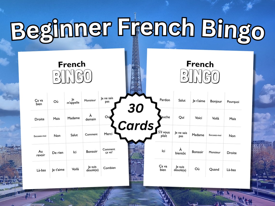 Beginner French Vocab Bingo, 30 Printable Bingo Cards, French Classroom ...