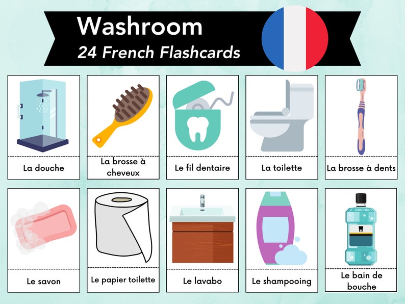 French Washroom Flashcards, French Bathroom Vocabulary, Homeschooling ...