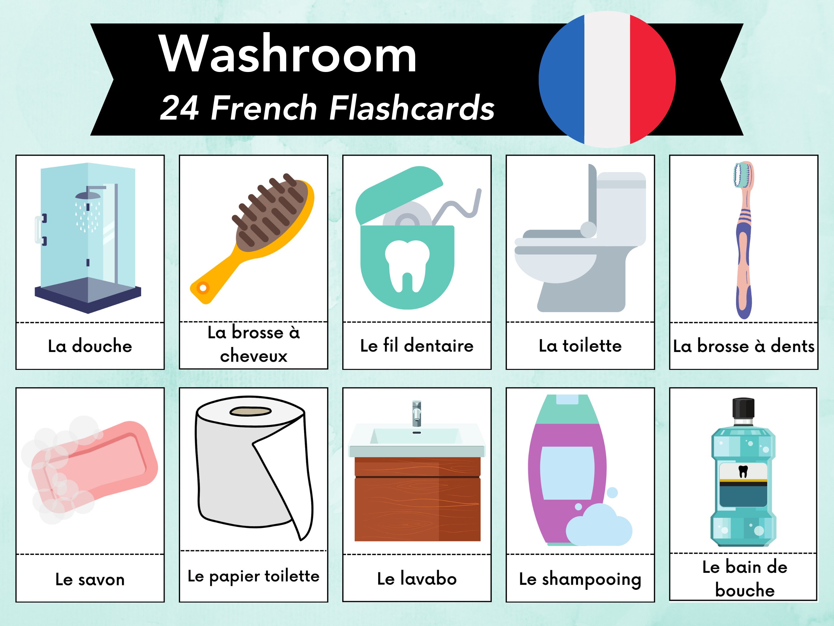 French Washroom Flashcards, French Bathroom Vocabulary, Homeschooling ...