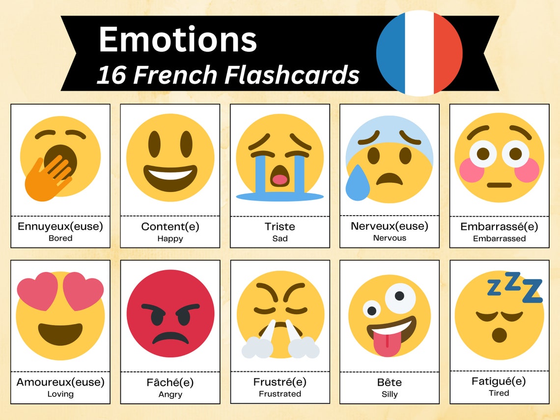French Emotion Flashcards, French Adjective Vocabulary, Homeschooling ...