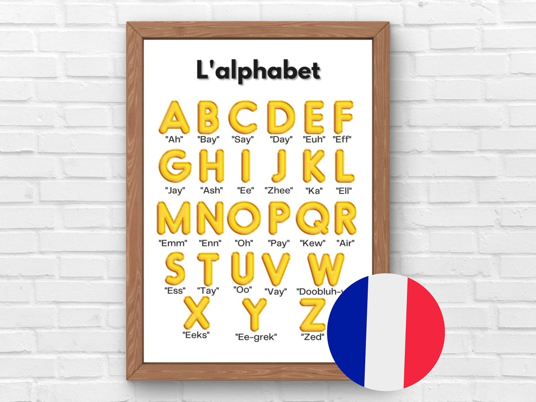 French Alphabet Poster Art, French Classroom Wall Decor, Bilingual ...