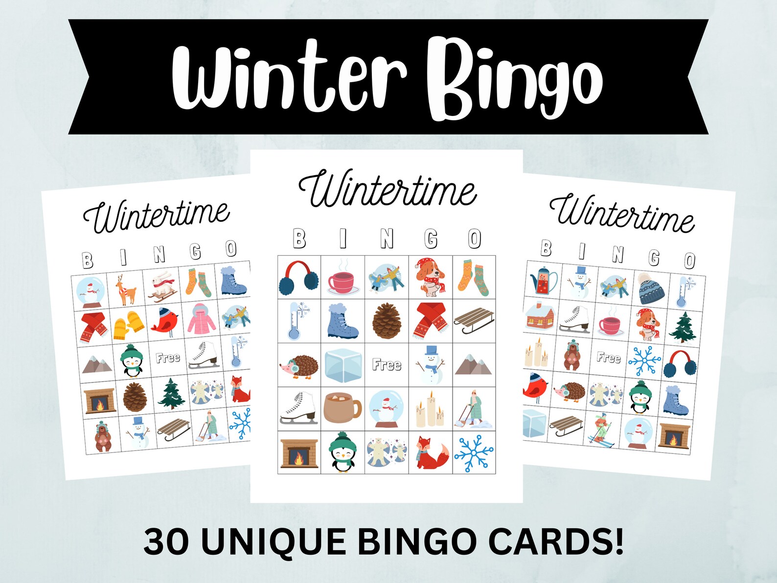 Winter Bingo, 30 Printable Bingo Cards, Winter Wonderland Activity for ...