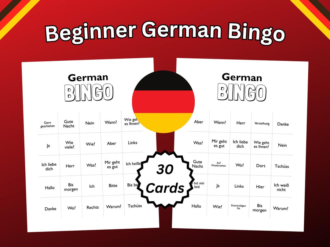 Beginner German Vocabulary Bingo, 30 Printable Bingo Cards, German ...