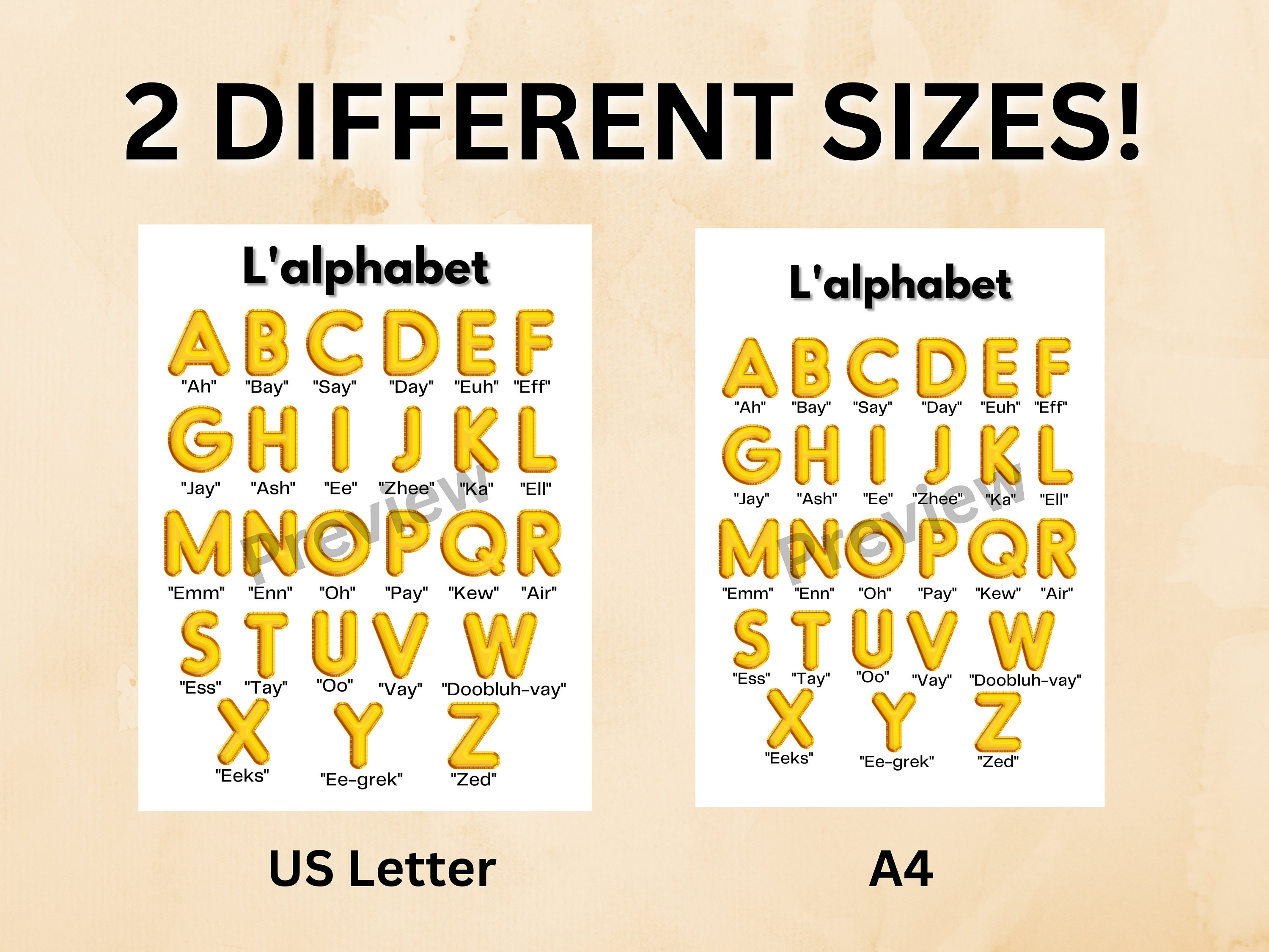 French Alphabet Poster Art, French Classroom Wall Decor, Bilingual ...