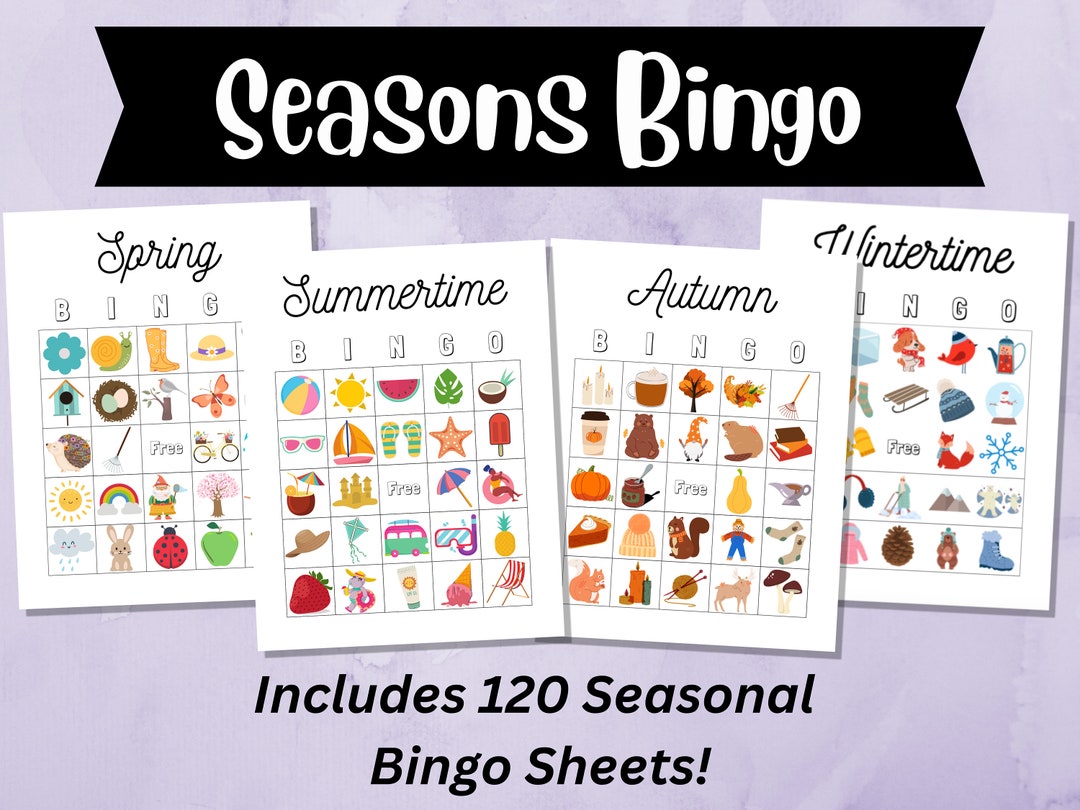 Seasonal Bingo, Spring Summer Fall Winter Bingo, 120 Printable Bingo ...