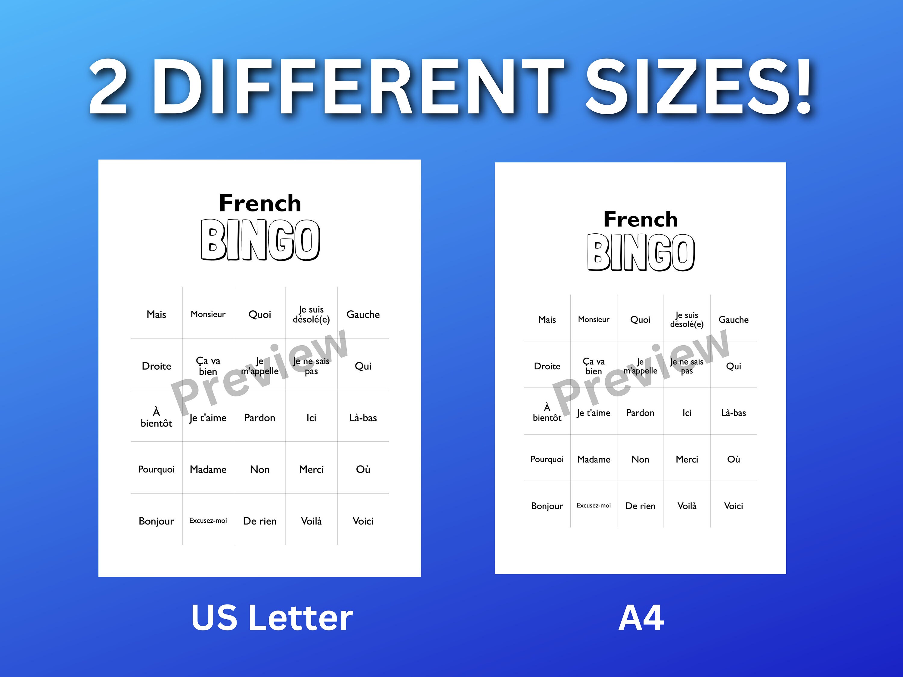 Beginner French Vocab Bingo, 30 Printable Bingo Cards, French Classroom ...