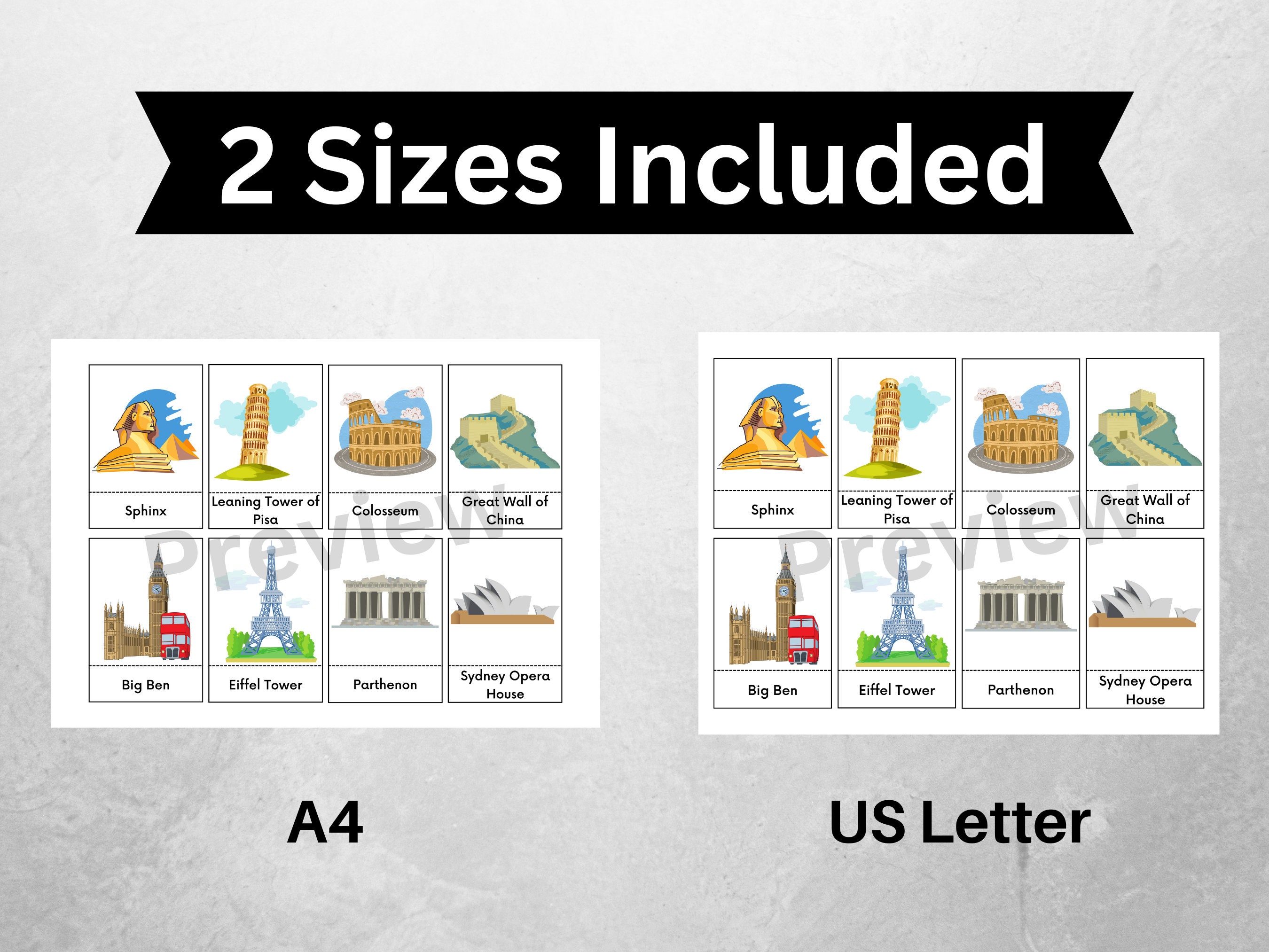 World Landmark Flashcards, Famous Geography Flash Cards, Homeschooling ...