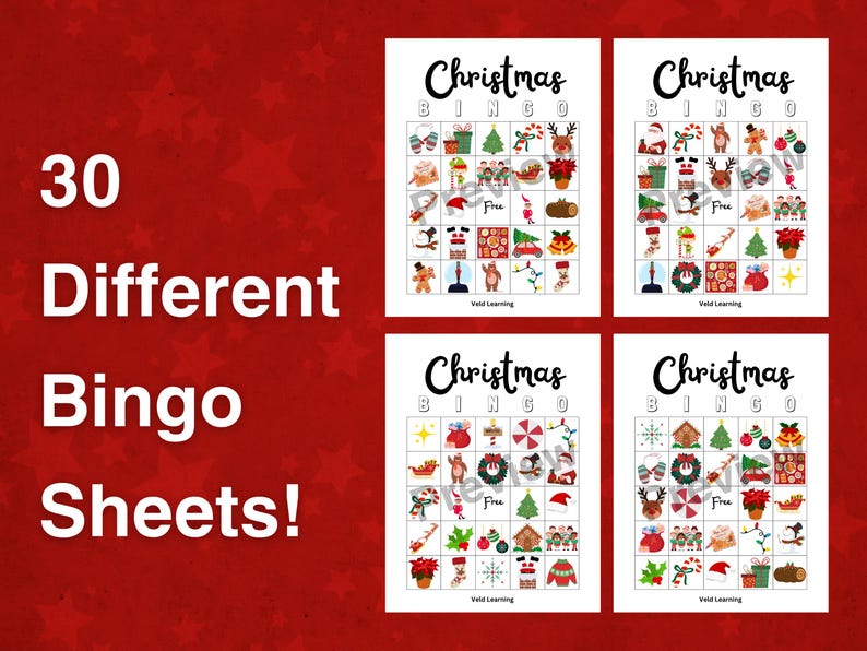 Christmas Bingo Game, 30 Printable Bingo Cards, Kids Holiday Activity ...