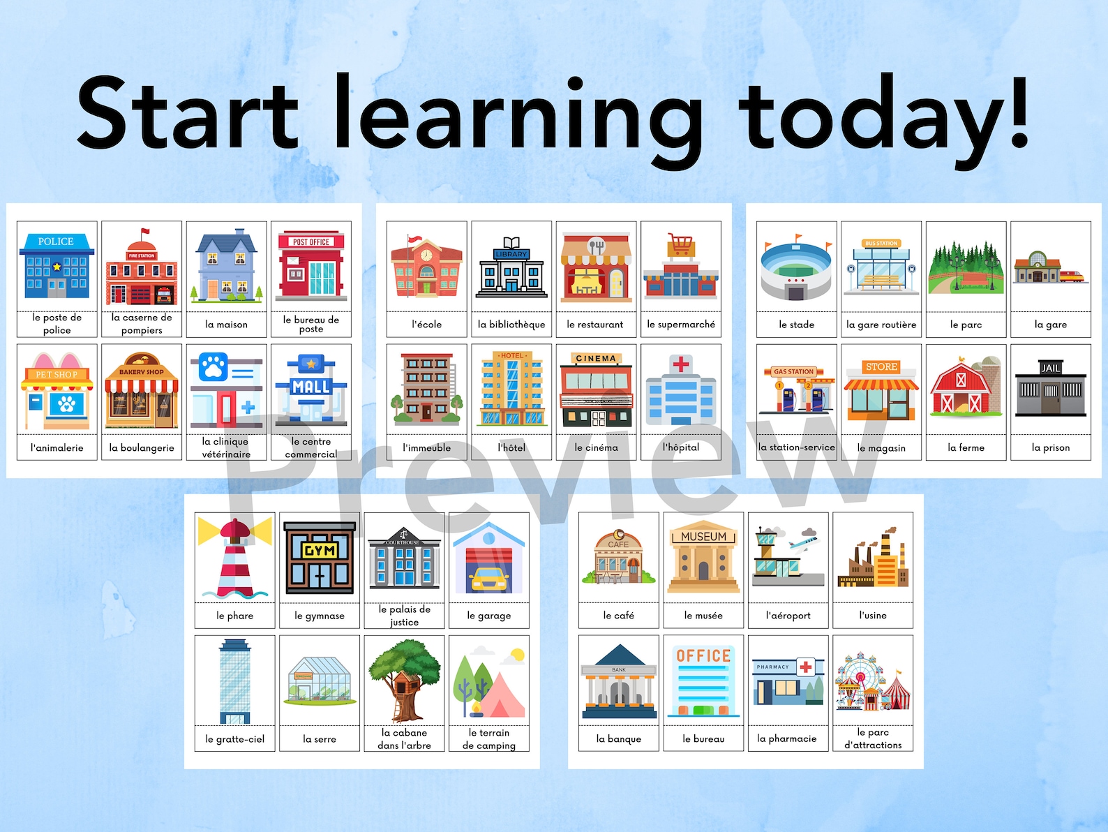 French Location Flashcards, French Places Vocabulary, Montessori ...