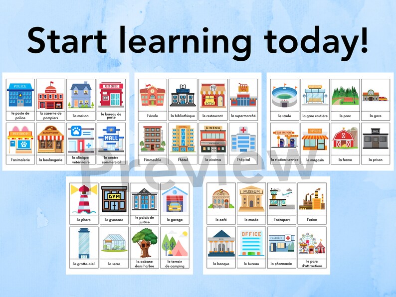 French Location Flashcards, French Places Vocabulary, Montessori ...