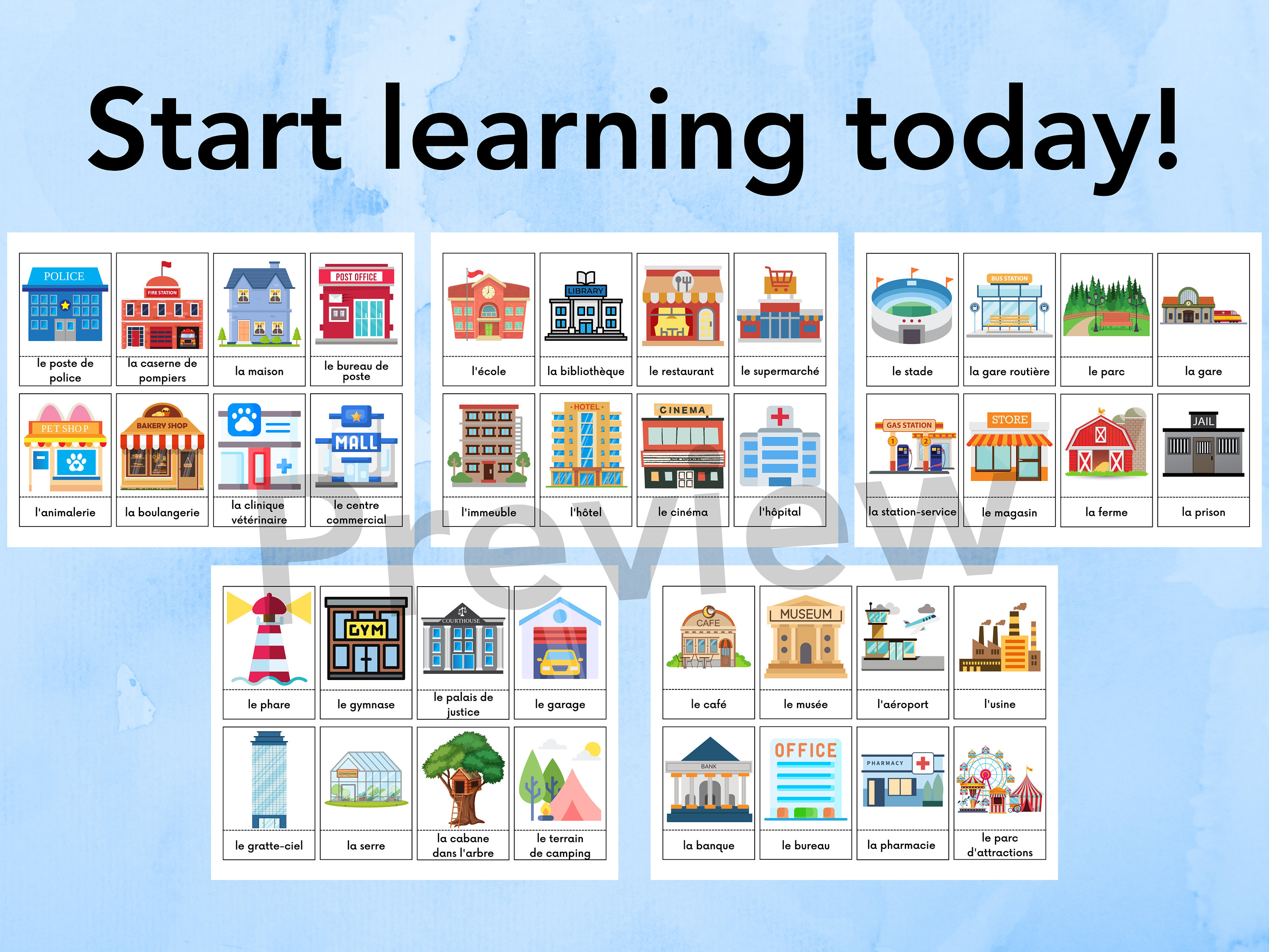 French Location Flashcards, French Places Vocabulary, Montessori ...