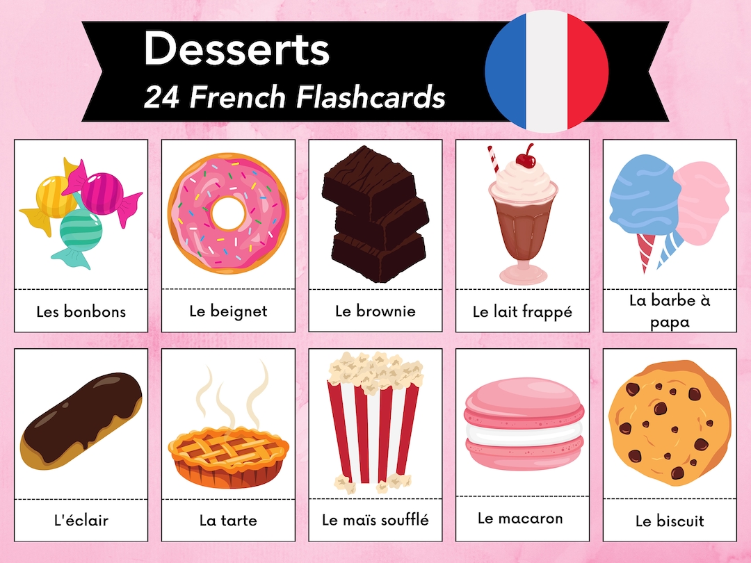 French Dessert Flashcards, French Food Vocab, Bilingual Language ...