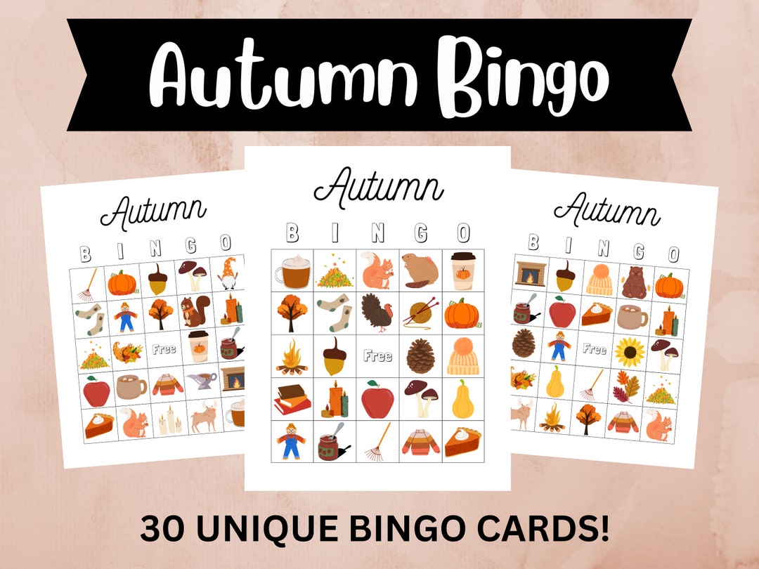 Autumn Bingo, 30 Printable Bingo Cards, Fun Fall Activity for Kids ...