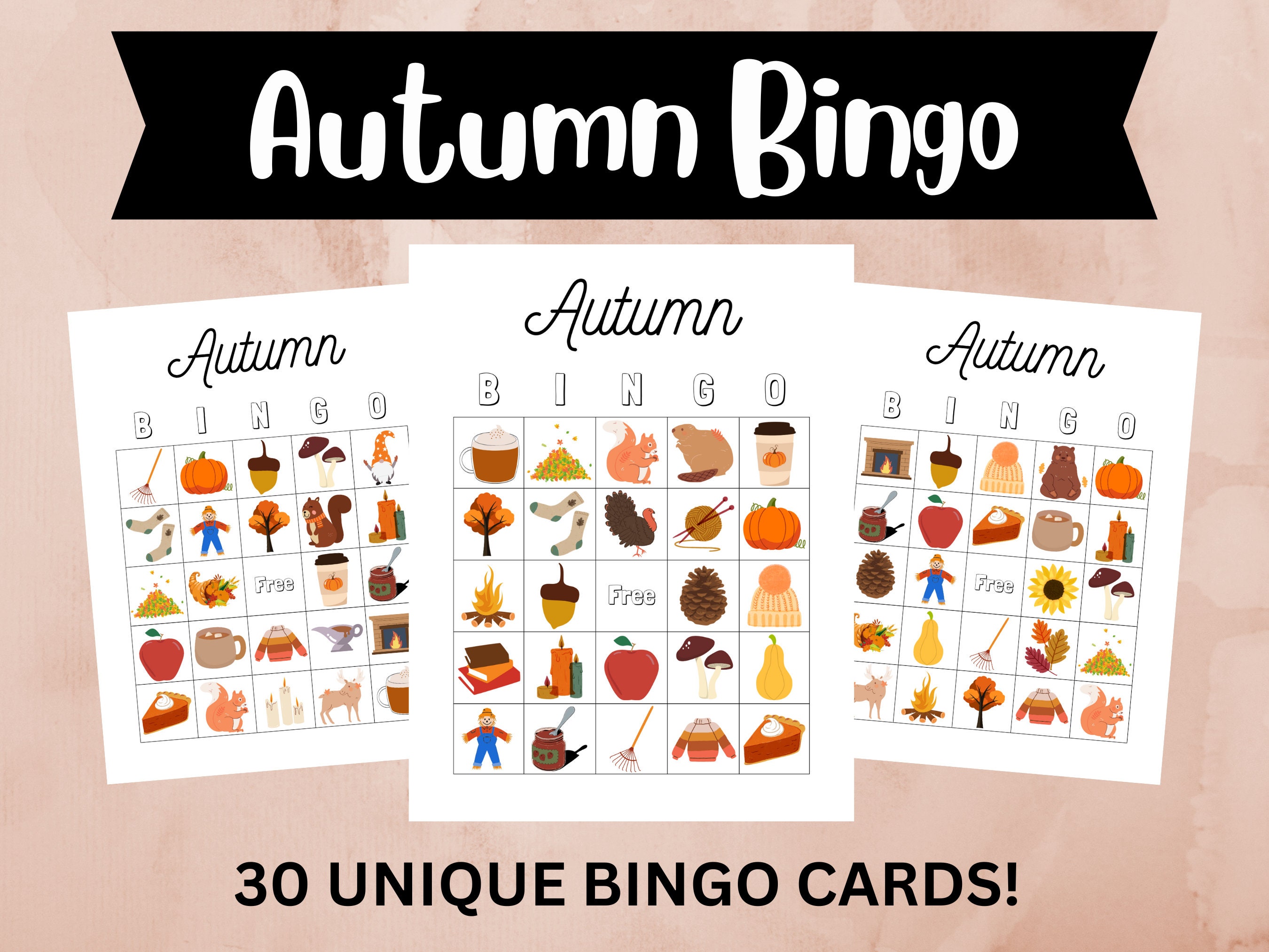 Autumn Bingo, 30 Printable Bingo Cards, Fun Fall Activity for Kids ...