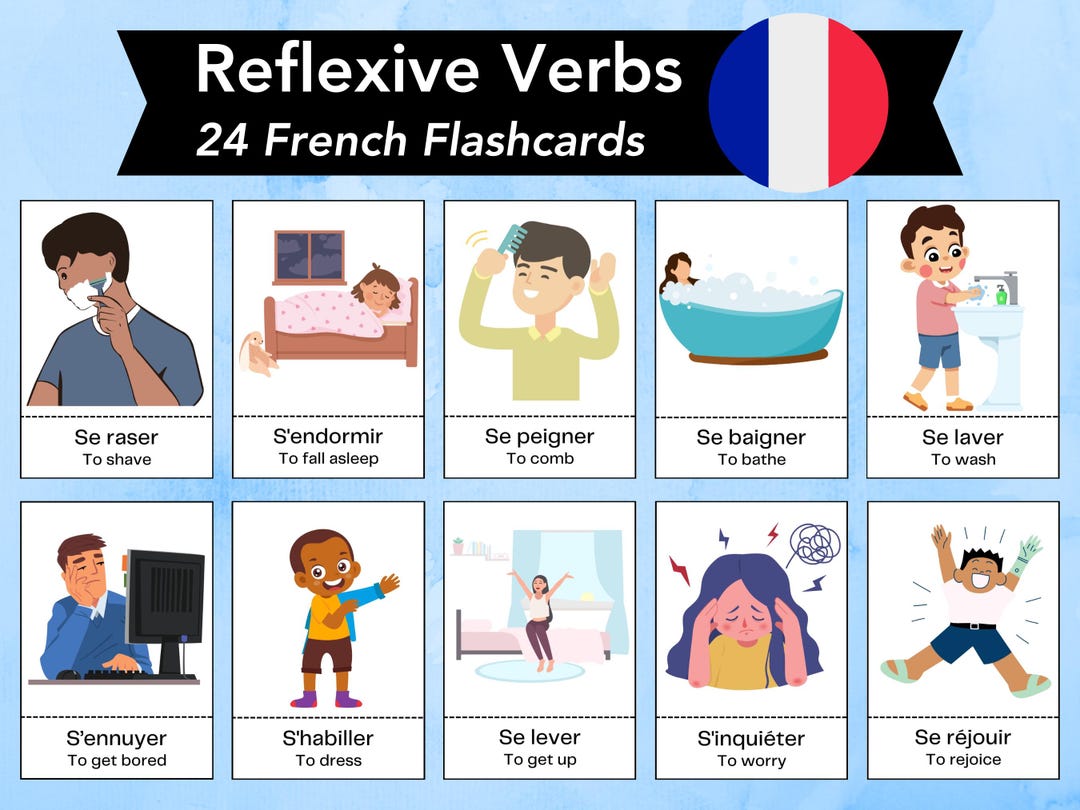 Flashcards sur les verbes réfléchis en français : activité d ...