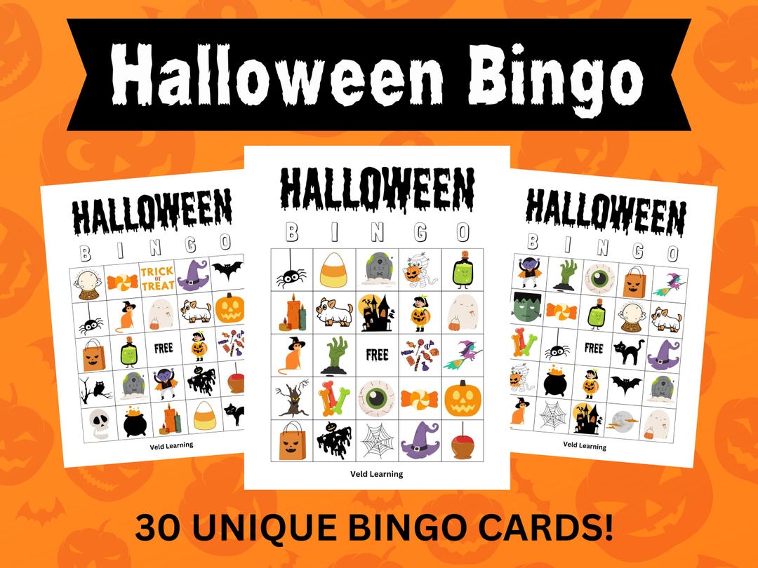 Halloween Bingo, 30 Printable Bingo Cards, Fun Halloween Activity for ...