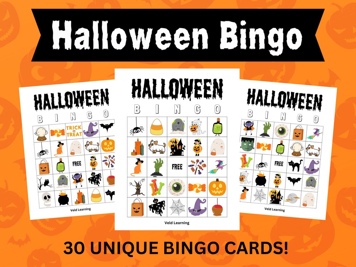 Halloween Bingo, 30 Printable Bingo Cards, Fun Halloween Activity for ...