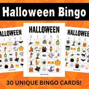 Halloween Bingo, 30 Printable Bingo Cards, Fun Halloween Activity for ...