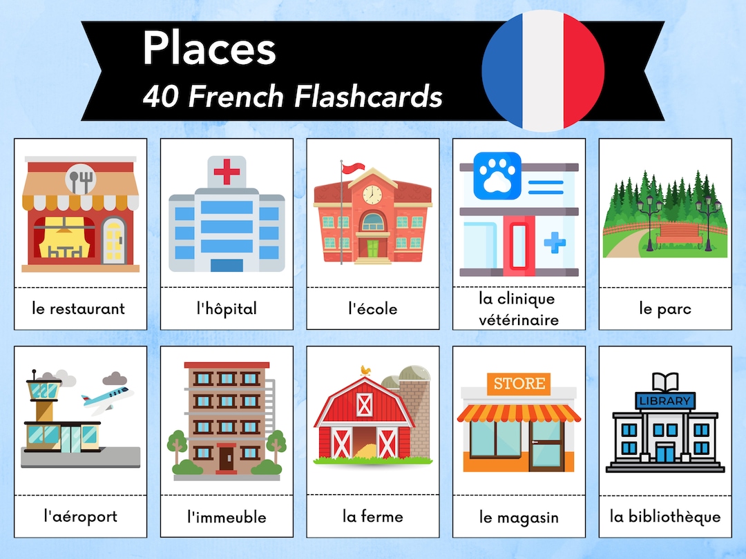 French Location Flashcards, French Places Vocabulary, Montessori ...