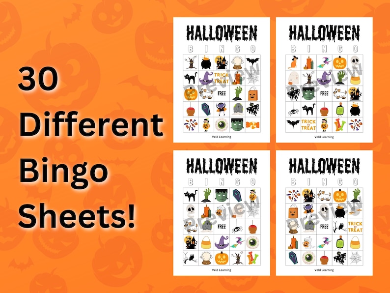 Halloween Bingo, 30 Printable Bingo Cards, Fun Halloween Activity for ...