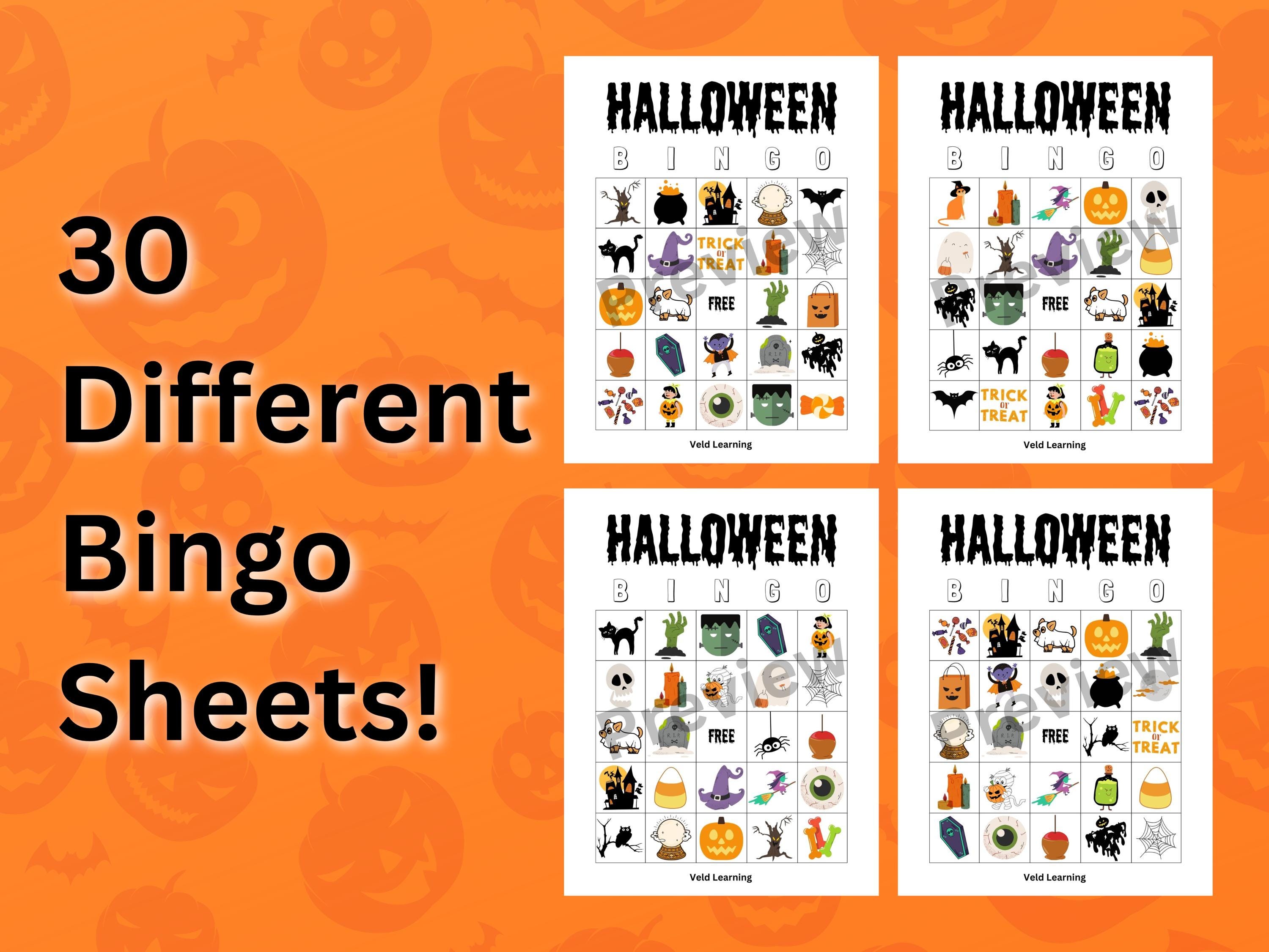 Halloween Bingo, 30 Printable Bingo Cards, Fun Halloween Activity for ...