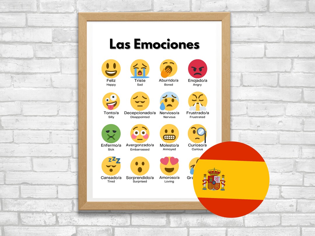 Spanish Emotions Poster Art, Spanish Classroom Wall Decor, Bilingual ...