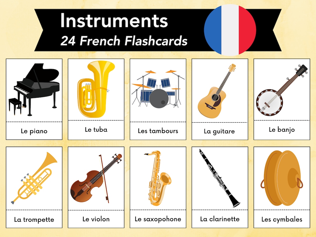 French Instrument Flashcards, French Music Vocabulary, Montessori ...