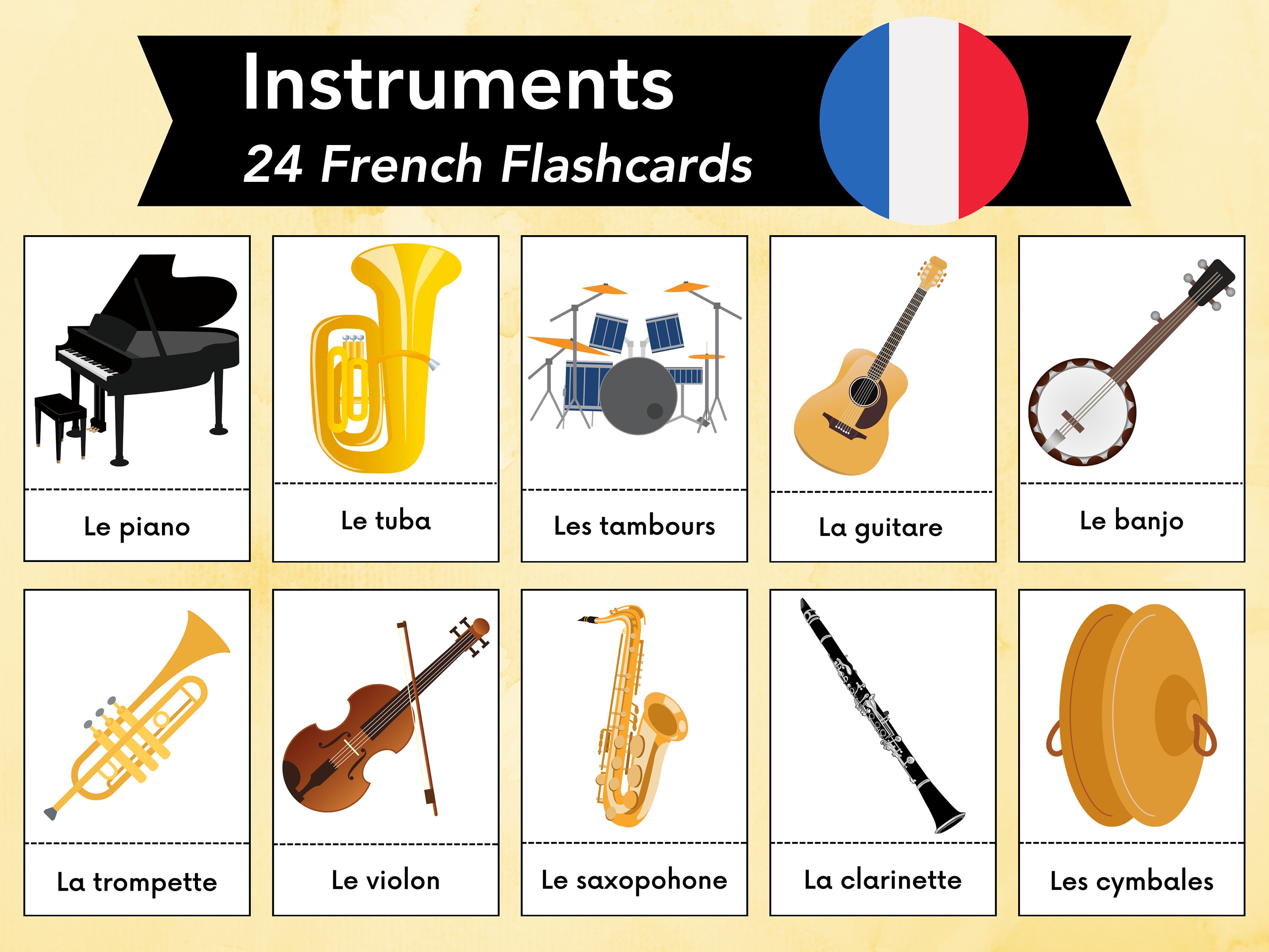 French Instrument Flashcards, French Music Vocabulary, Montessori ...