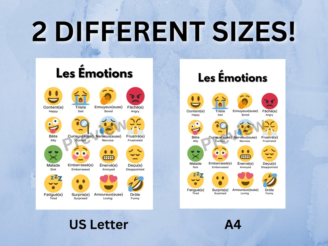 French Emotions Poster Art, French Classroom Wall Decor, Bilingual ...