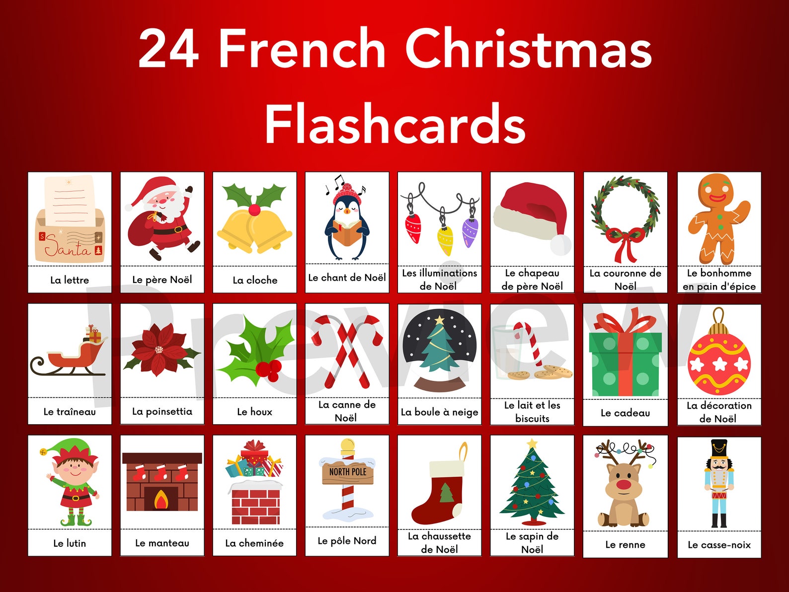 French Christmas Flashcards, French Holiday Vocab, Montessori Language ...
