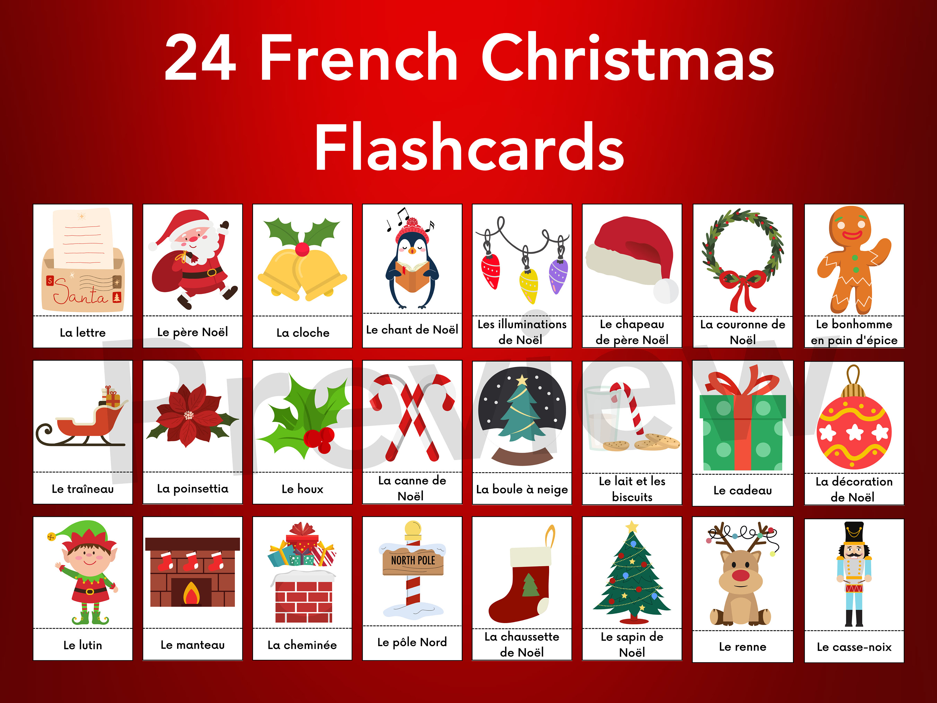 French Christmas Flashcards, French Holiday Vocab, Montessori Language ...