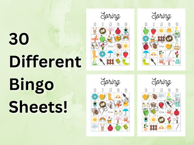 Spring Bingo, 30 Printable Bingo Cards, Fun Spring Activity for Kids ...