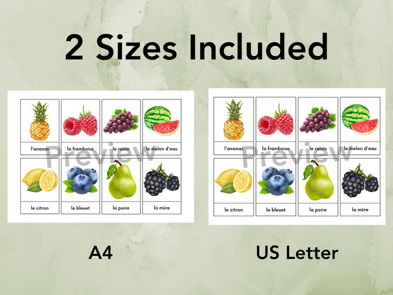 French Fruits & Vegetable Flashcards, French Flashcards for Kids ...