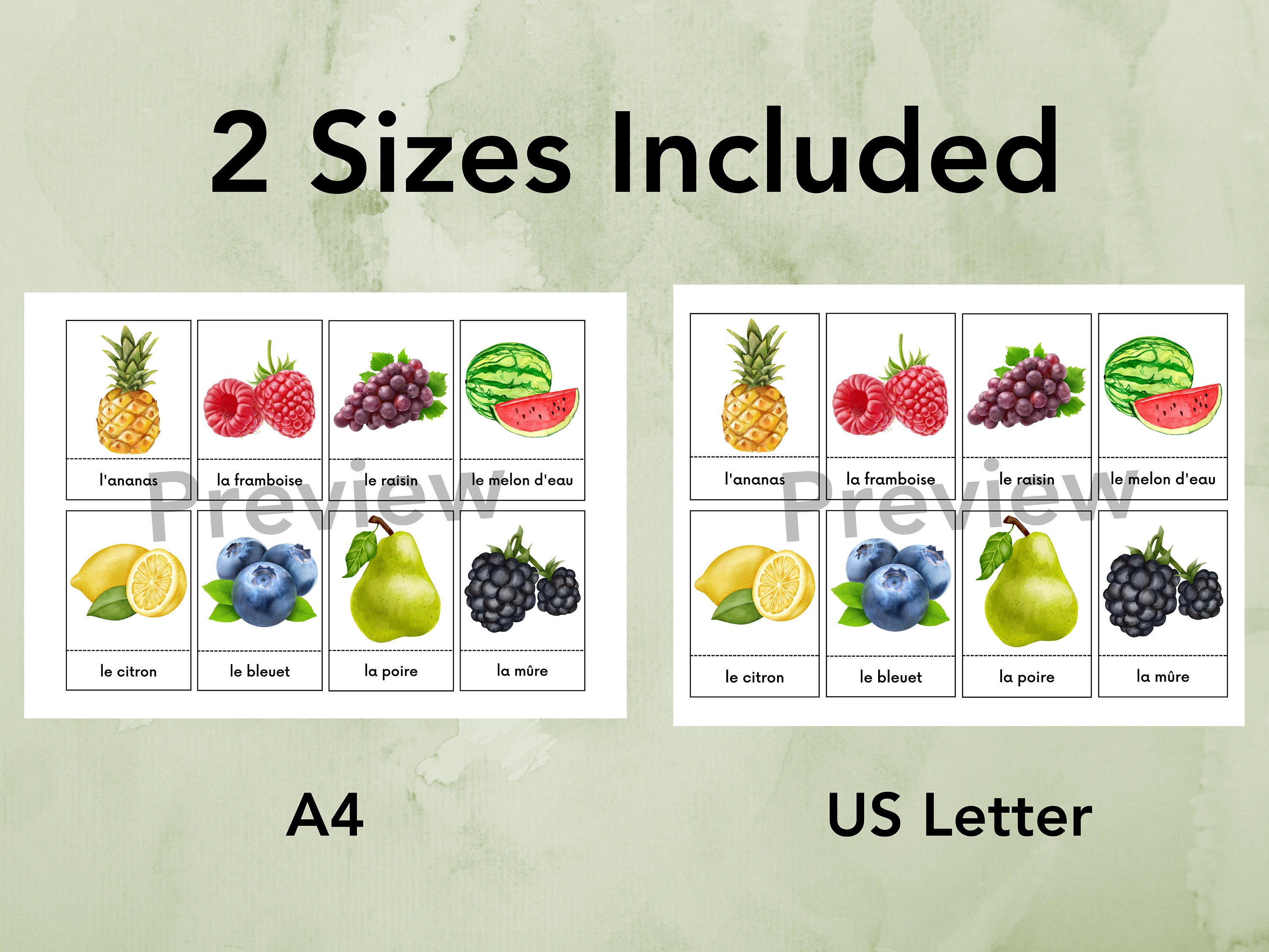 French Fruits & Vegetable Flashcards, French Flashcards for Kids ...