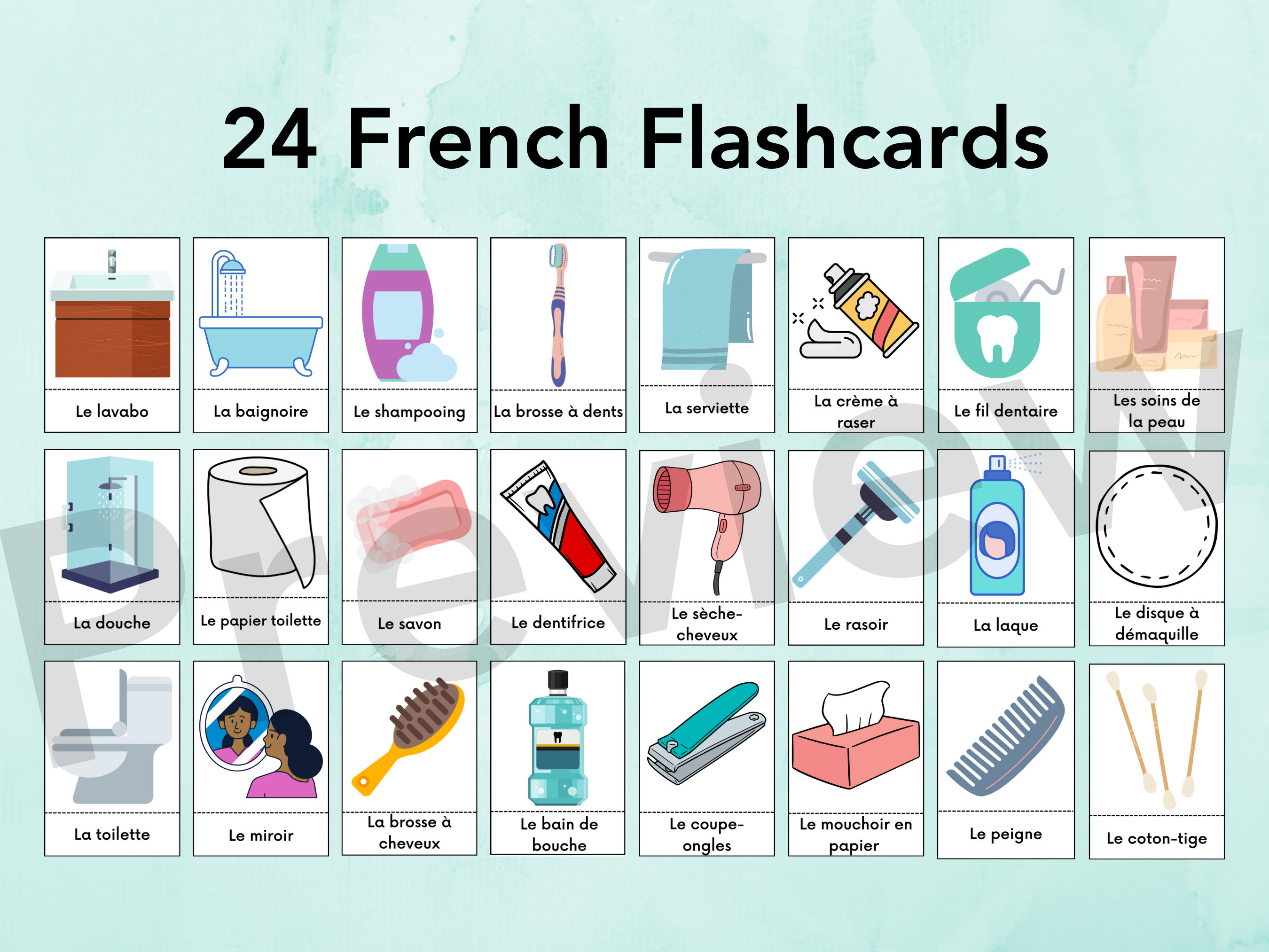 Cartes mémoire en français pour la salle de bain, vocabulaire français ...