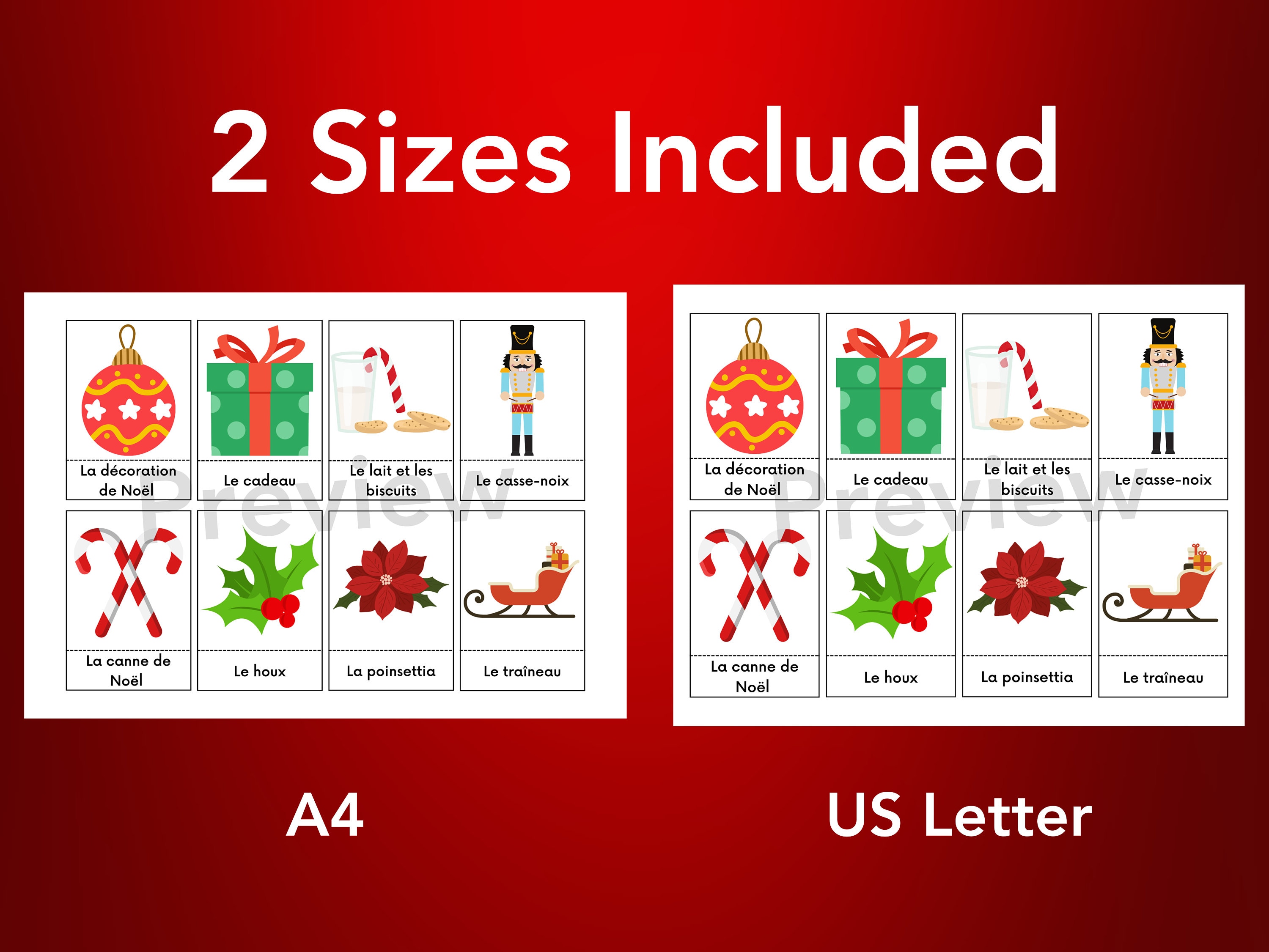 French Christmas Flashcards, French Holiday Vocab, Montessori Language ...