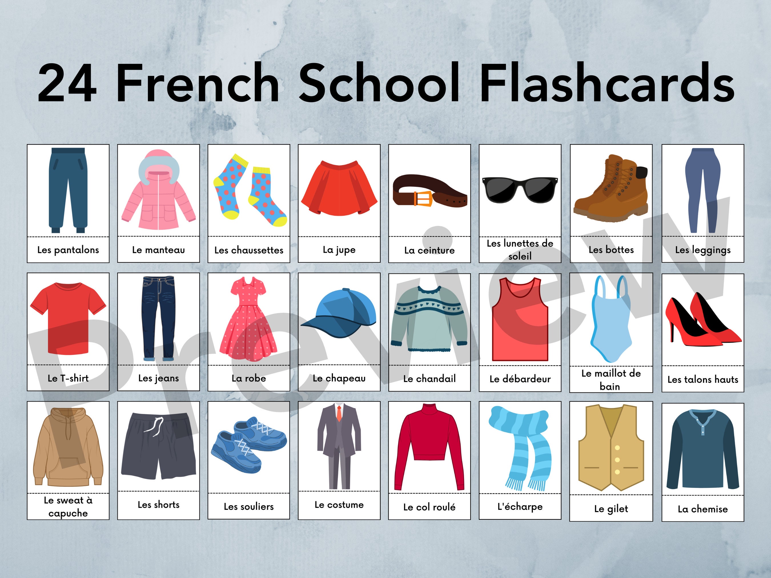 French Clothing Flashcards, Beginner French Fashion Vocabulary ...