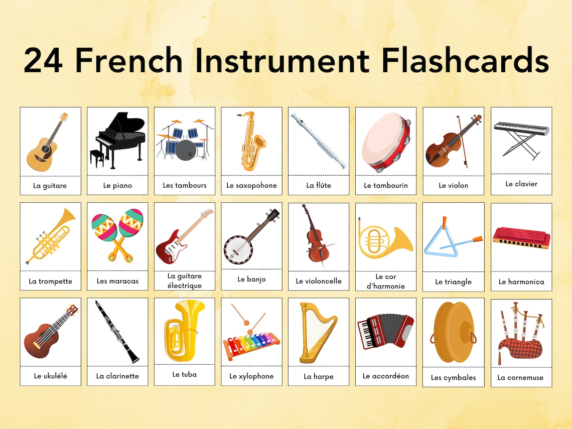 French Instrument Flashcards, French Music Vocabulary, Montessori ...